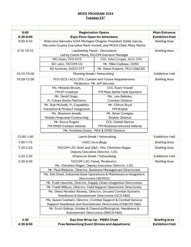 Program – NDIA Michigan Defense Expo